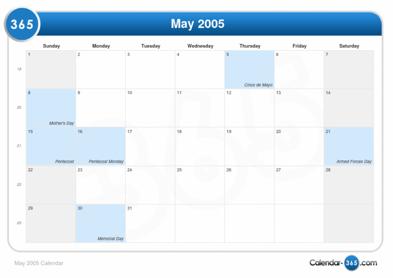 May 2005 Calendar | PDF