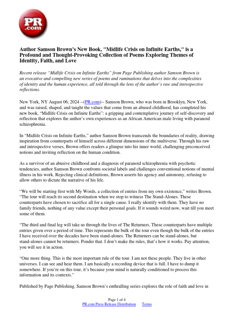 Author Samson Brown's New Book, "Midlife Crisis On Infinite Earths," Is ...