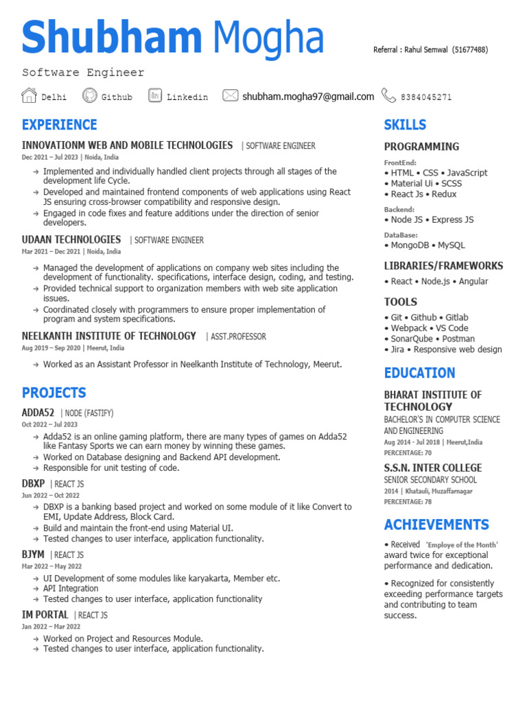 Shubham Mogha React Js Pdf Application Software World Wide Web 0124