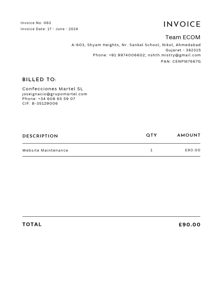 Website Maintenance Invoice #063 | PDF