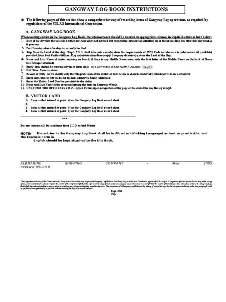 Gangway Log Book Instructions - English | PDF | Ships | Government ...