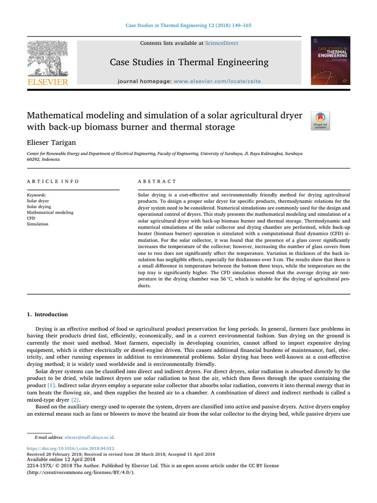 Mathematical Modeling and Simulation of a Solar Agricultural Dryer With Backup Biomass Burner ...