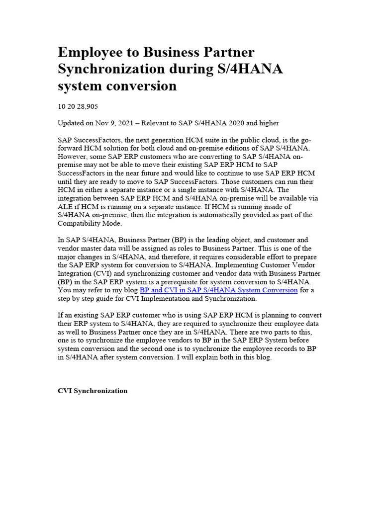 Employee to Business Partner Synchronization During S | PDF ... Employee to Business Partner Synchronization During S | PDF ...