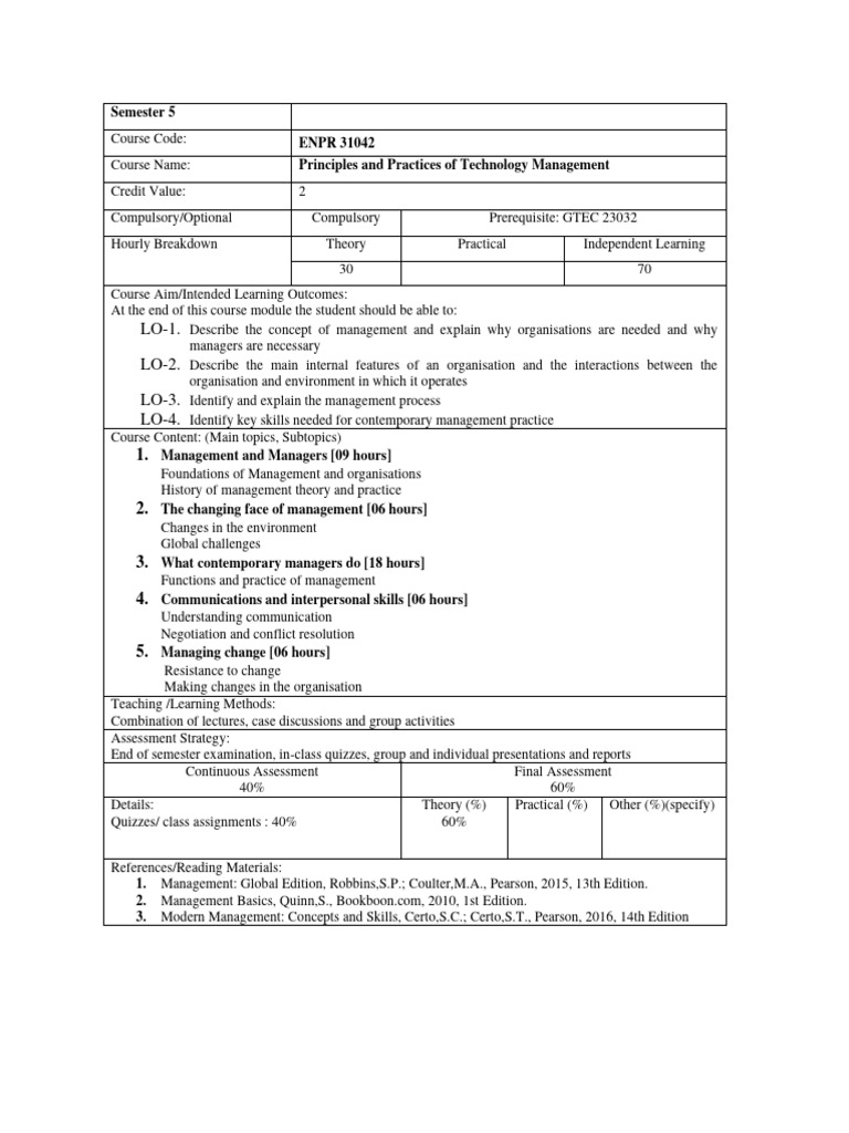 ENPR 31042 - Course Outline | PDF | Learning | Communication