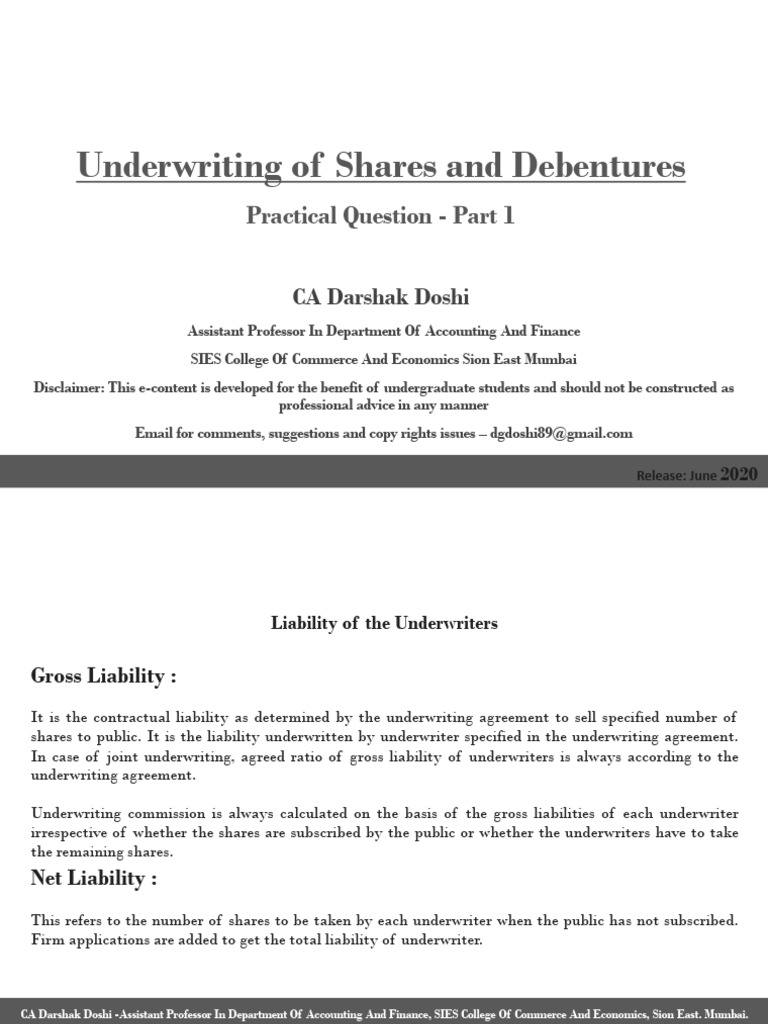 Questions Underwriting of Shares and Debentures - 75569 | PDF ...