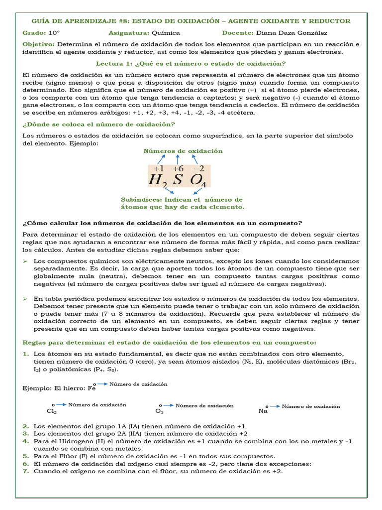 Guía 8 - Estado de Oxidación - Agente Oxidante y Reductor | PDF | Redox ...