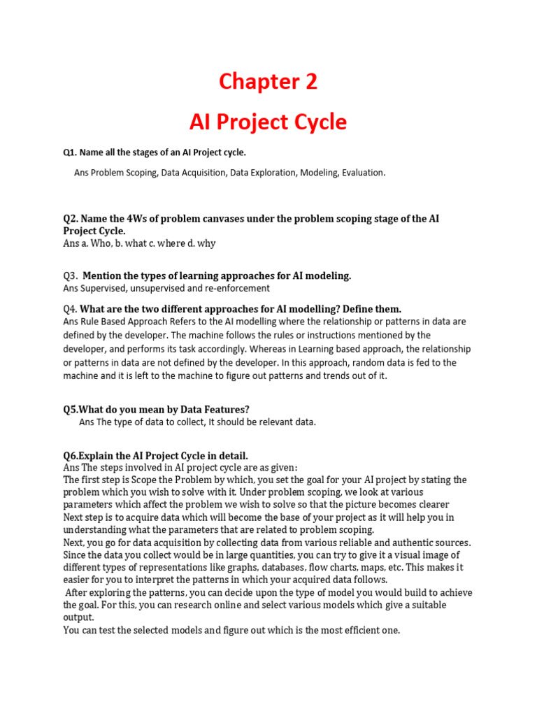AI Chapter 2 AI Project Cycle HW | PDF | Statistical Classification ...