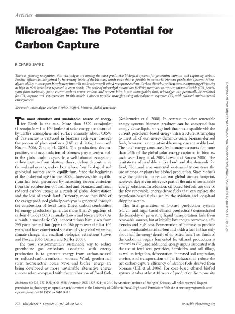 Microalgae The Potential For Carbon Capture | PDF | Biofuel | Carbon ...