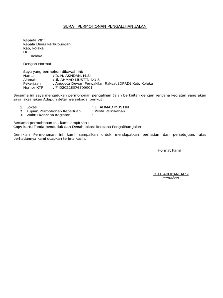 Surat Permohonan Pengalihan Jalan | PDF