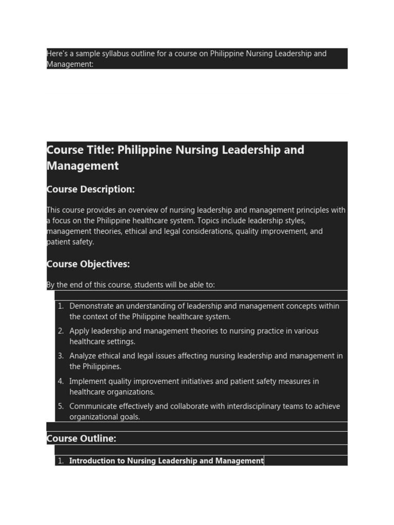 NCM119 Course Sample - ZIE | PDF | Leadership | Nursing