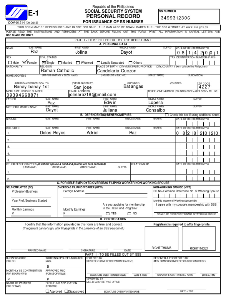 SSS Personal Record Form Guide | PDF | Identity Document | Annulment