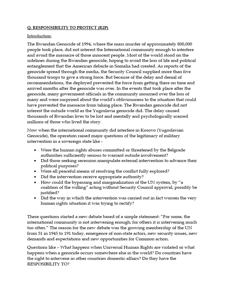 Responsibility To Protect (R2P) | PDF | Responsibility To Protect | Justice