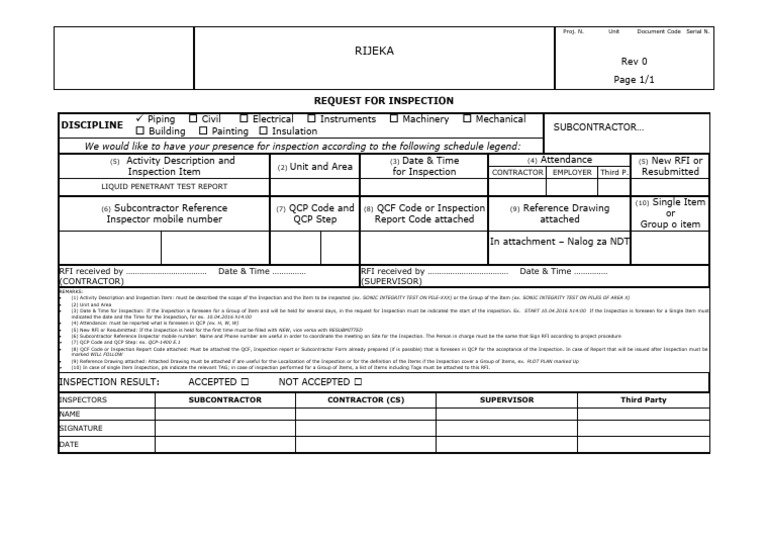 Request For Inspection | PDF | Quality