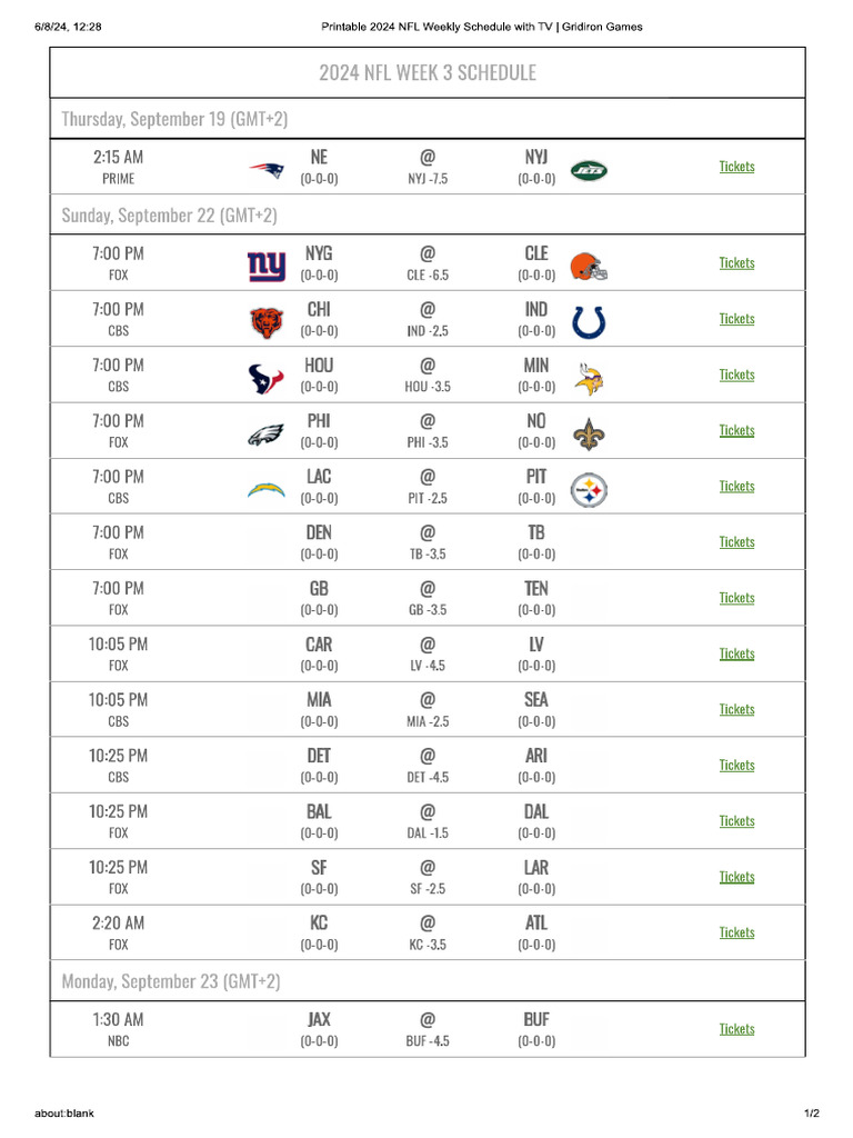 2024 NFL Week 3 Schedule | PDF