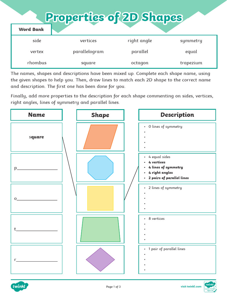 Grade 5 Properties of 2D Shapes Worksheet | PDF | Shape | Triangle