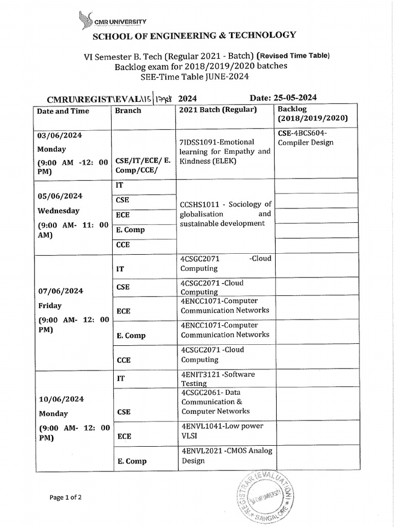 Revised Time Table | PDF