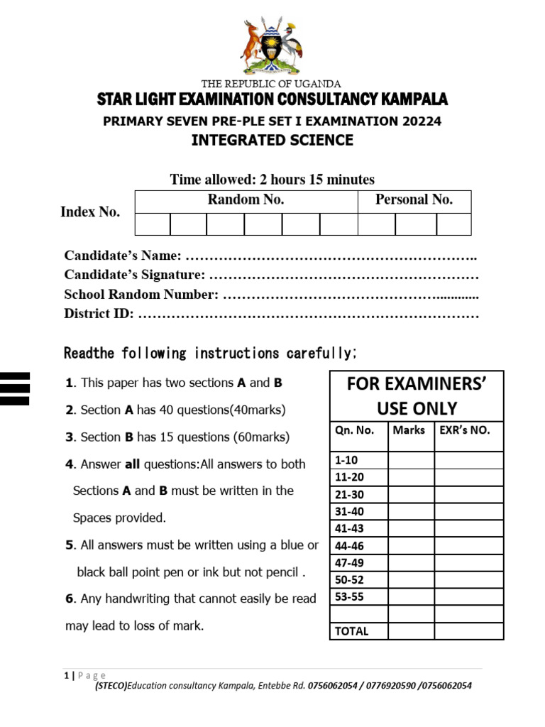 PLE 2024 Integrated Science Exam Paper | PDF