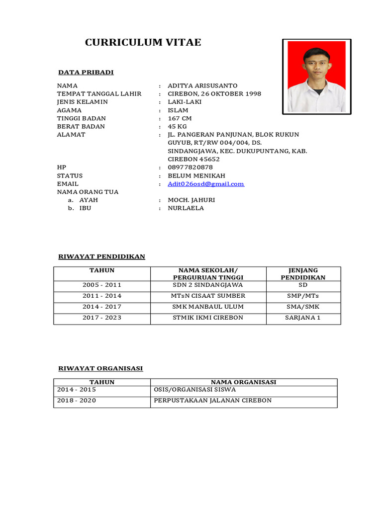 CV Aditya Arisusanto New | PDF | Karier & Perkembangan