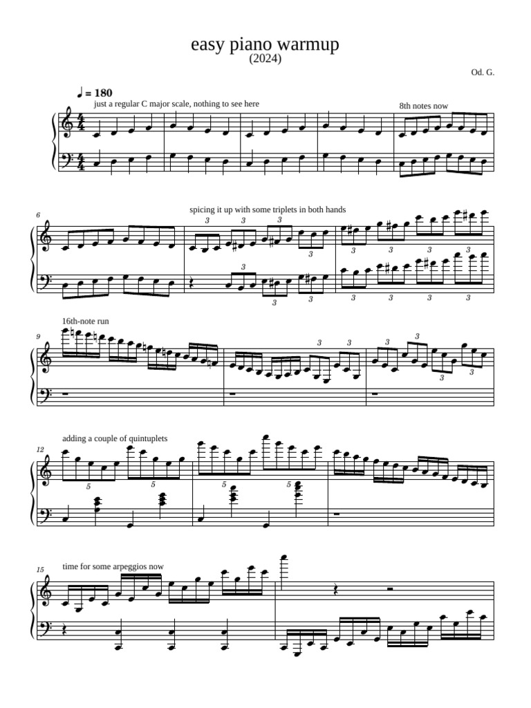 Easy Piano Warmup Od. G. | PDF | Musical Compositions | Elements Of Music
