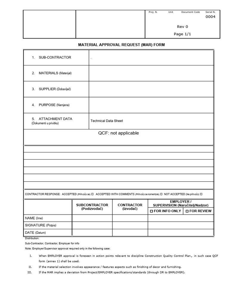 MAR - Material Approval Request | PDF