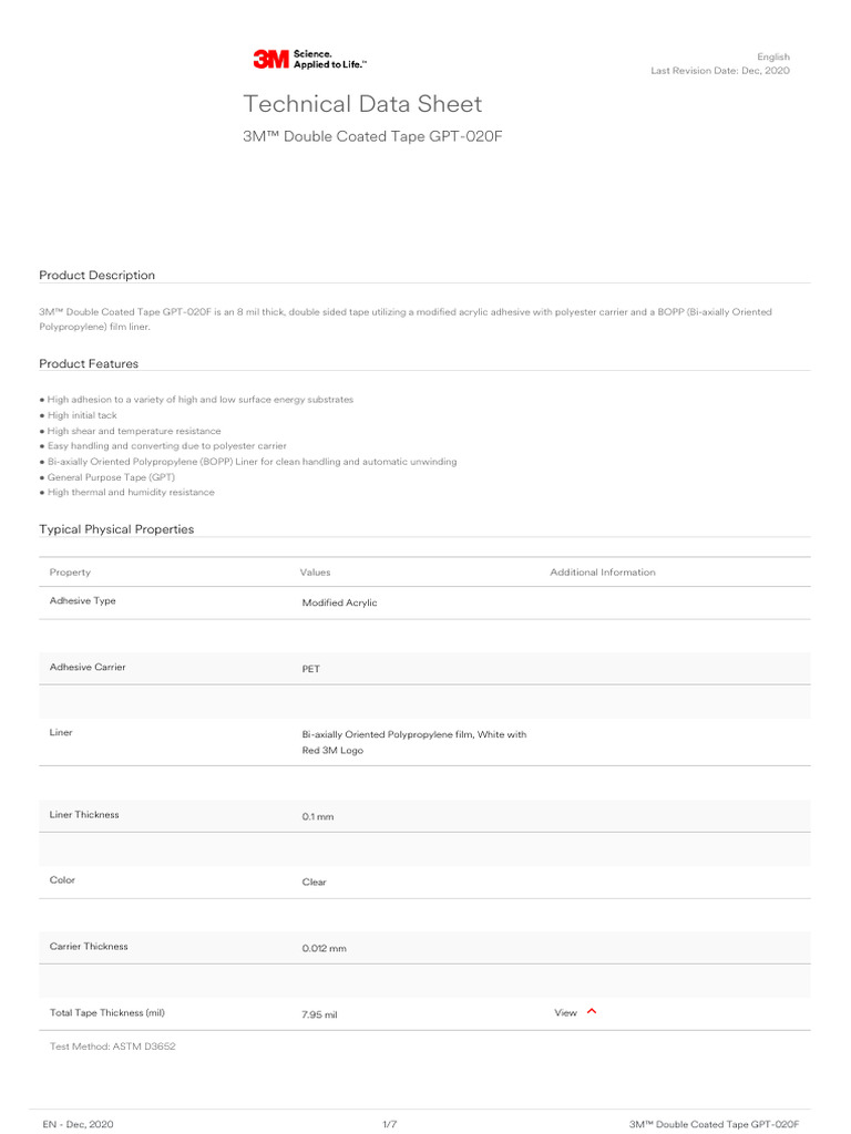 3M™ Double Coated Tape GPT-020F - 20230707 | PDF | Legal Liability | Safety