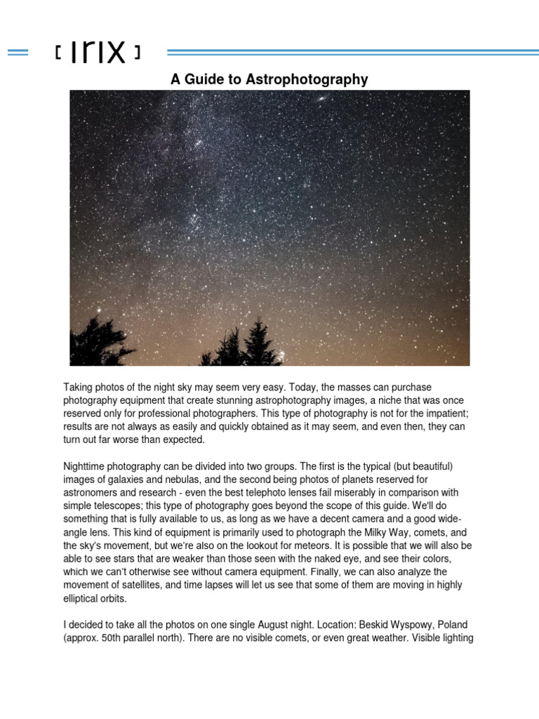 Irix A Guide To Astrophotography ENG | PDF | Camera | Sky