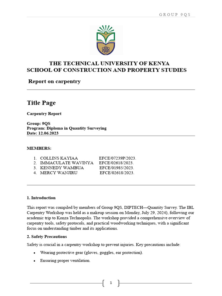 Report On Carpentry | PDF | Woodworking | Wood