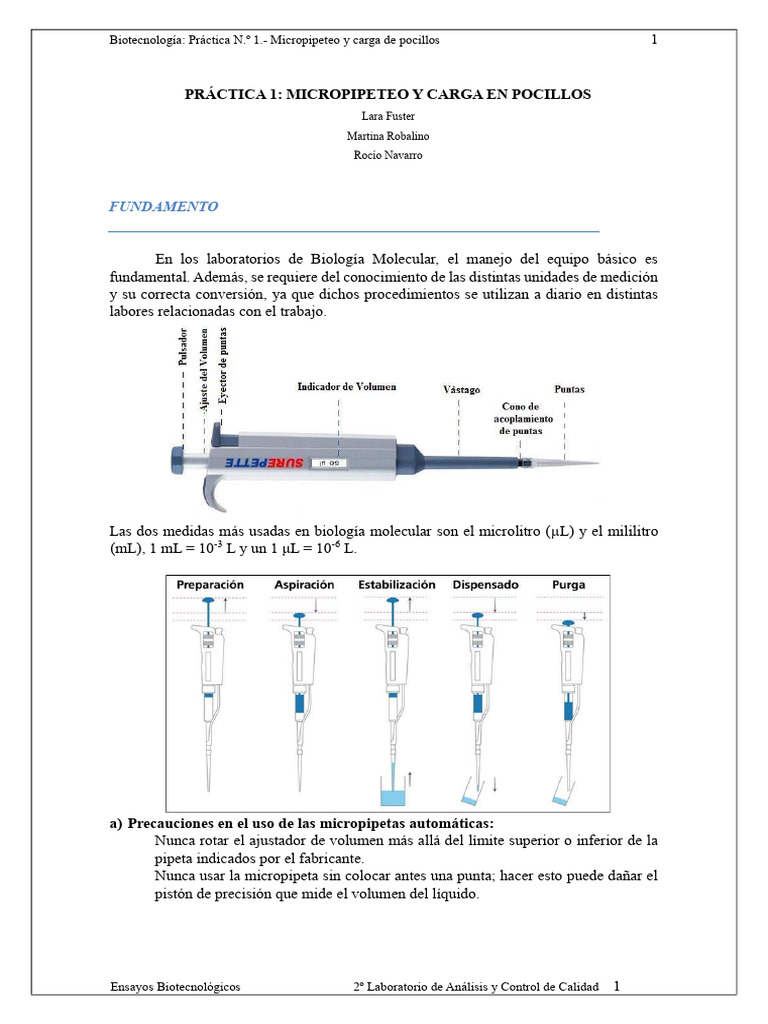 1-Práctica Pipeteo y Carga Pocillos Alumnos | PDF | Volumen