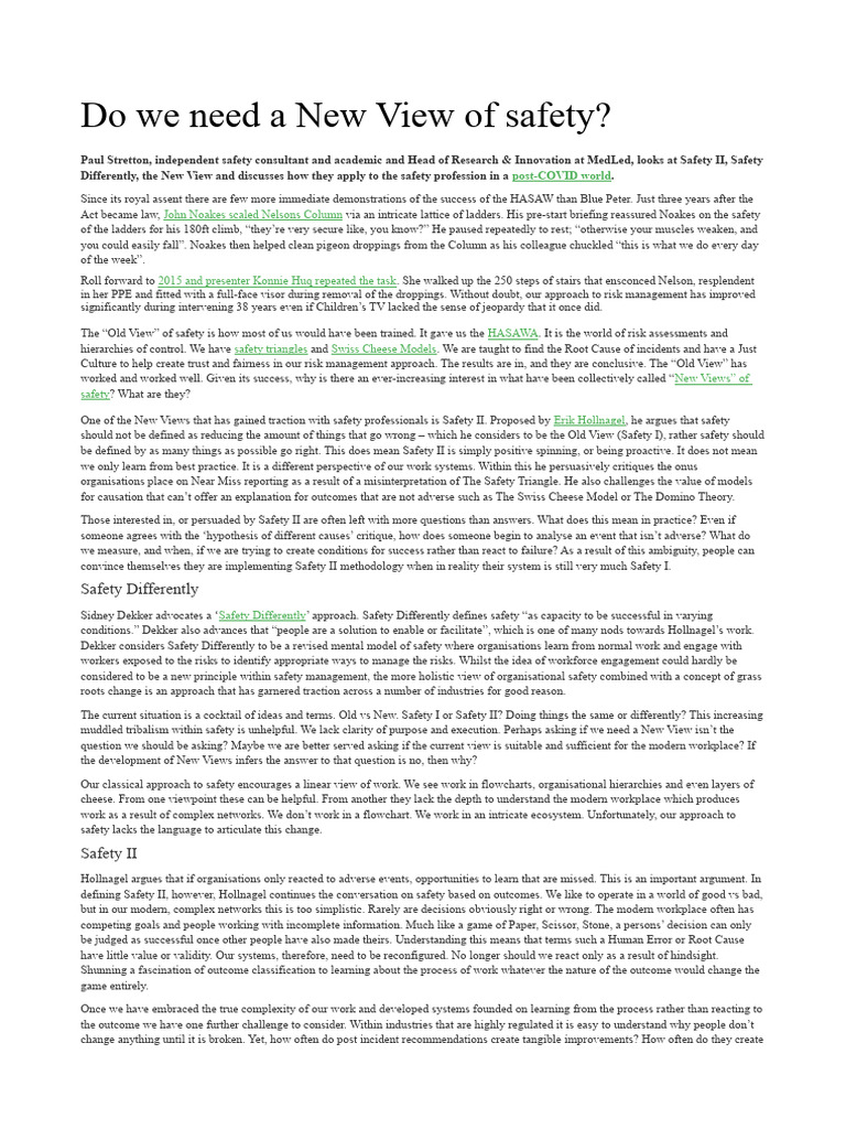 Rethinking Safety: Embracing New Views | PDF | Risk