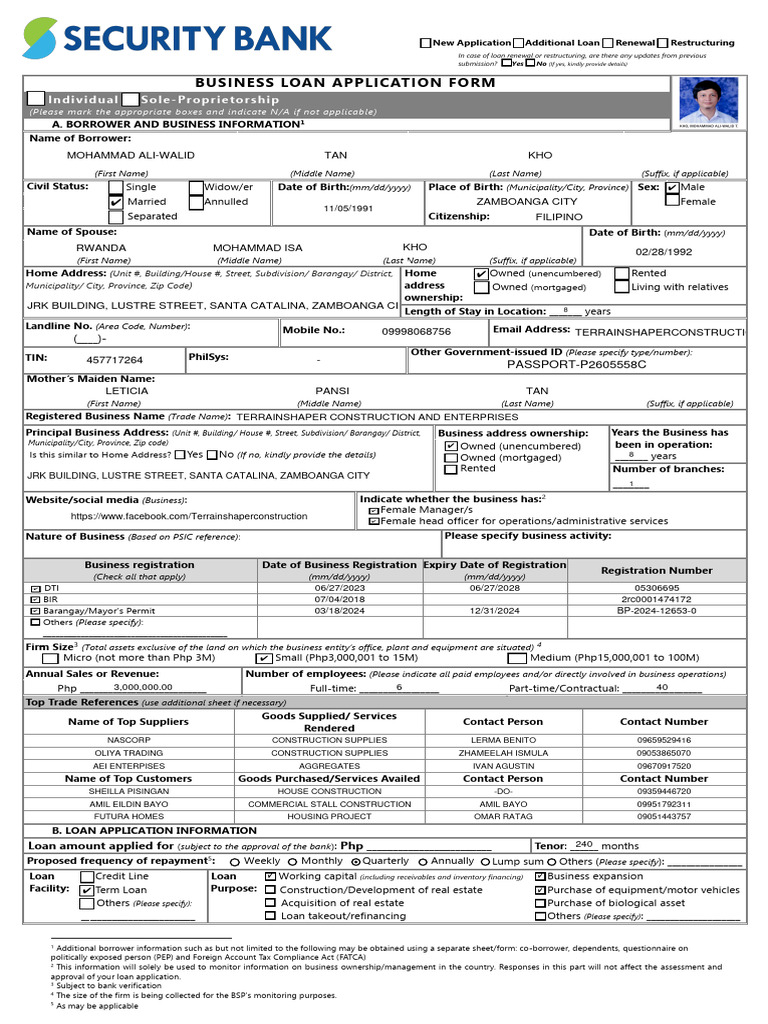 Security Bank Form | PDF | Loans | Banks