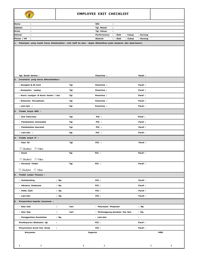 Formulir Exit Clearance Karyawan | PDF