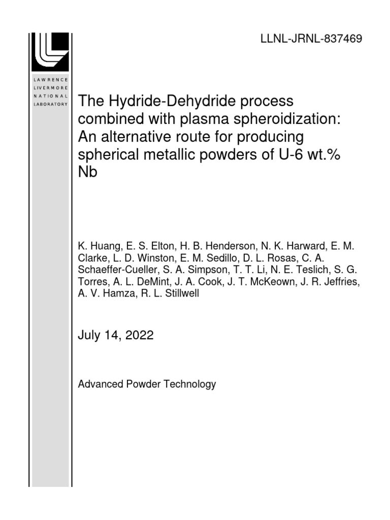 The Hydride-Dehydride Process Combined With Plasma Spheroidization ...