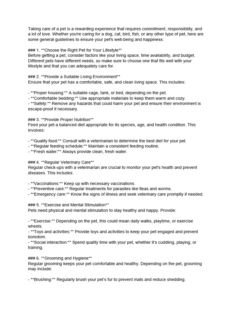 How To Take Care of Your Pet | PDF | Pet