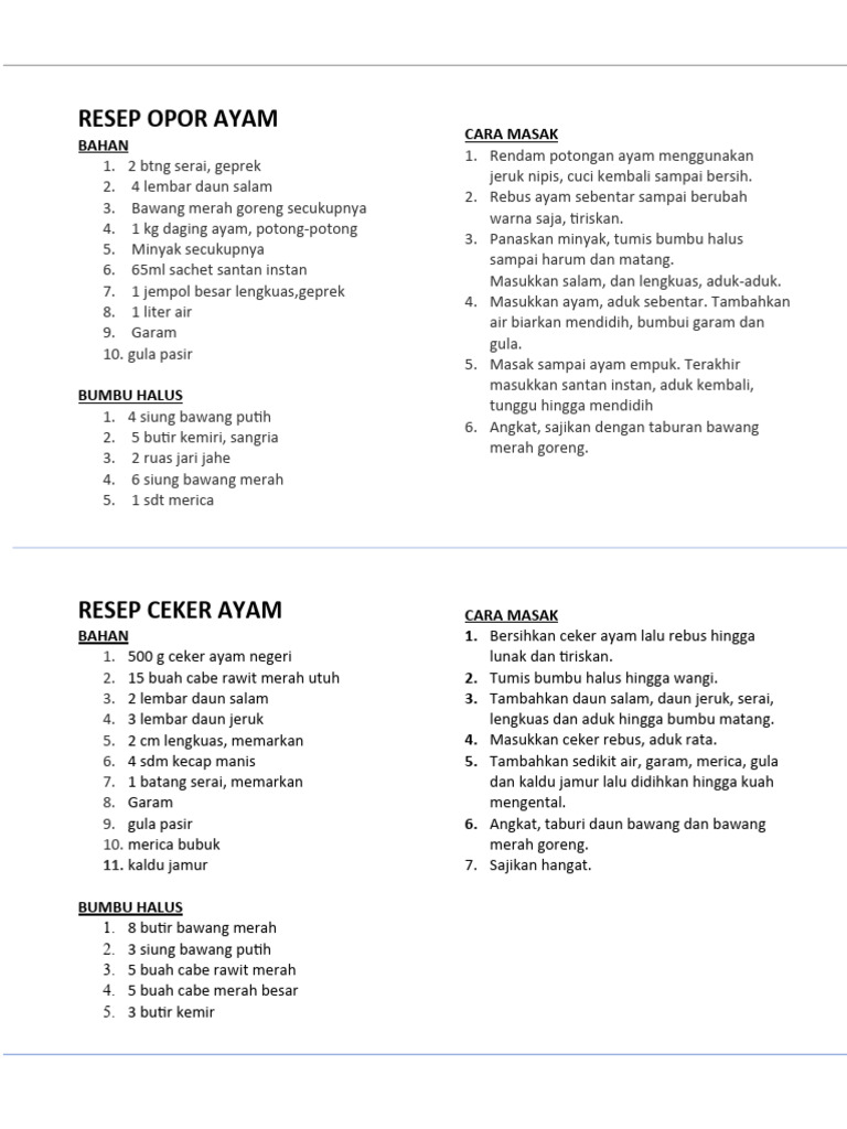 Resep Opor Ayam | PDF