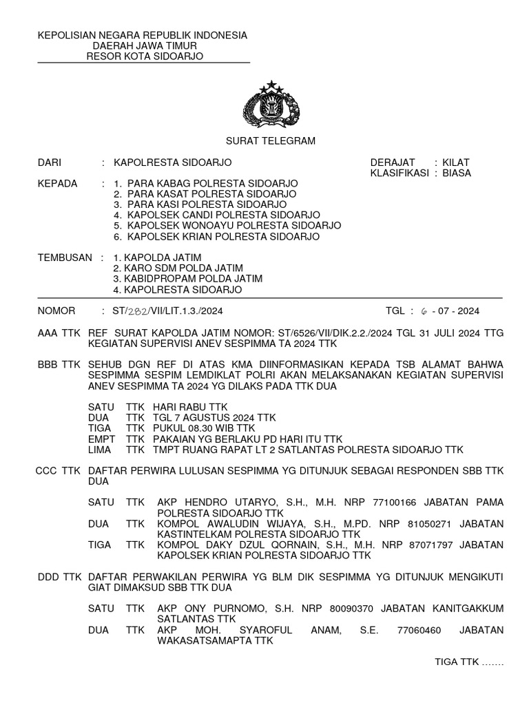 ST Lit Sespimma 2024 Di Polresta Sidoarjo | PDF