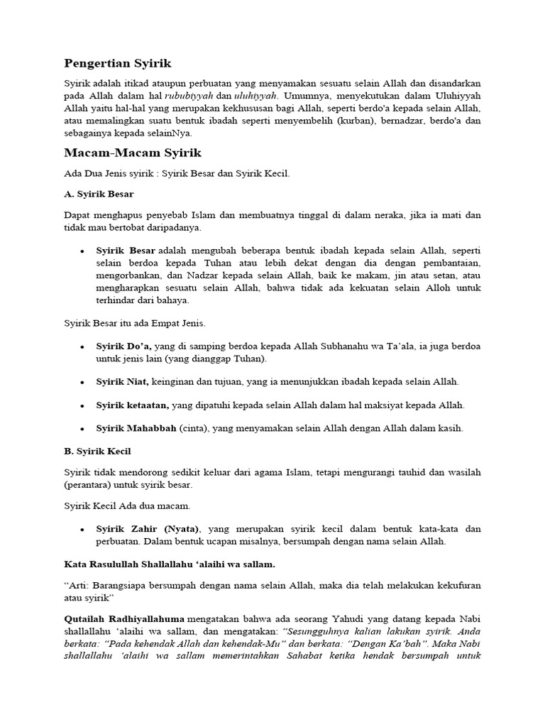 Memahami Jenis-jenis Syirik dalam Islam | PDF | Agama & Spiritualitas