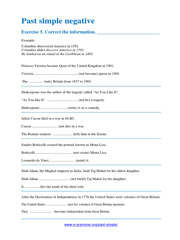 Past Simple Negative Exercise 5 | PDF