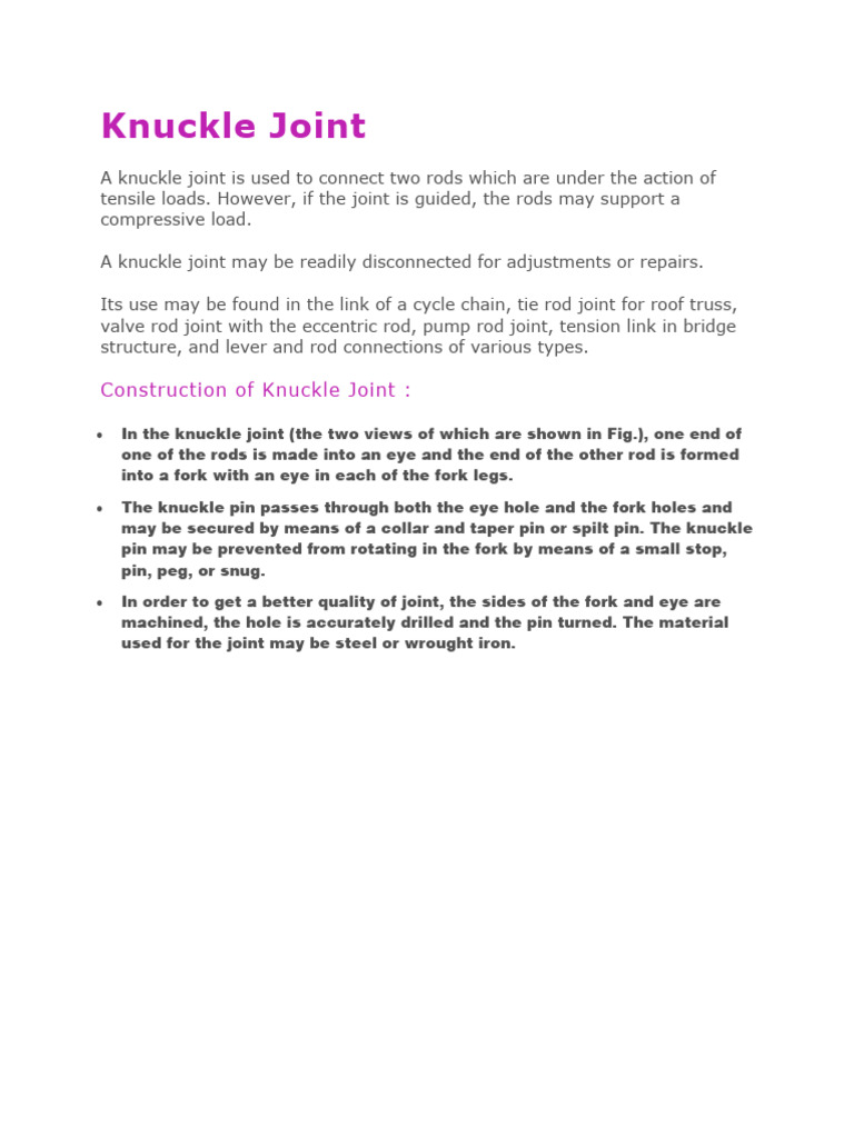 Knuckle Joint Details | PDF | Bending | Stress (Mechanics)