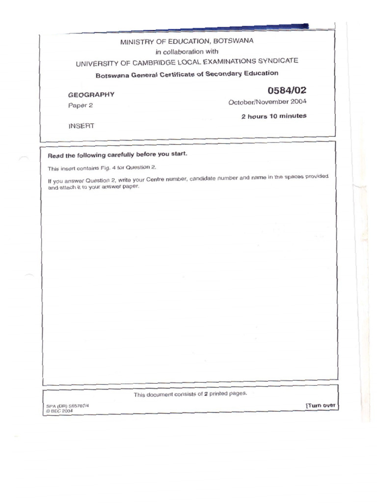 GEOGRAPHY PAPER 2 Insert 2004 | PDF