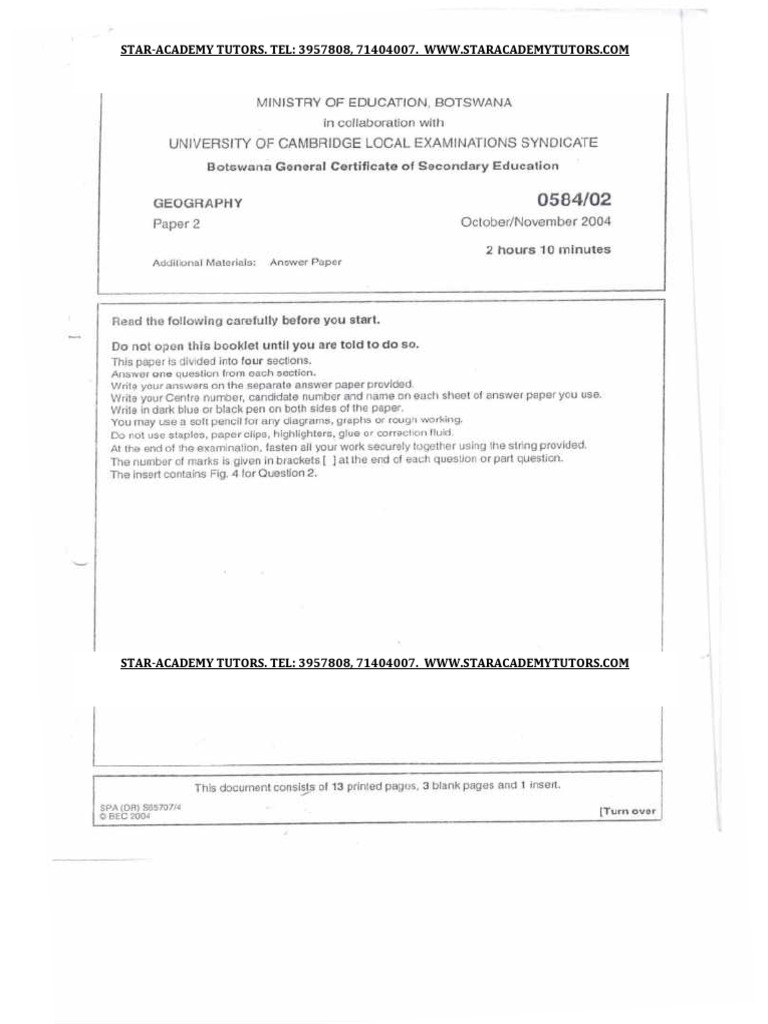 Geography Paper 2 2004 (Bgcse) | PDF