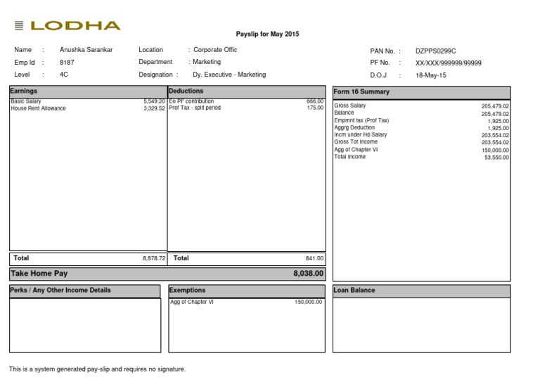 May 2015 Payslip Overview | PDF | Taxes | Government Finances