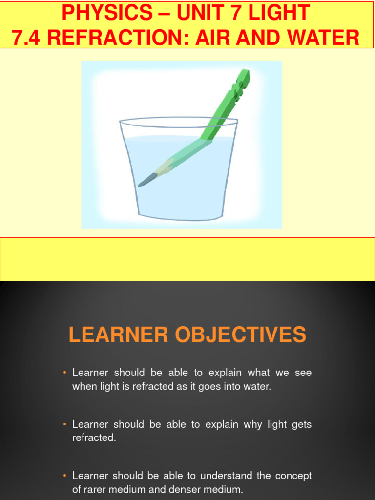 Unit 7.4 Refraction - Air & Water | PDF | Refraction | Refractive Index
