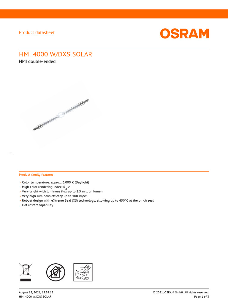 HMI 4000 W/DXS Solar Specifications | PDF | Light | Lighting