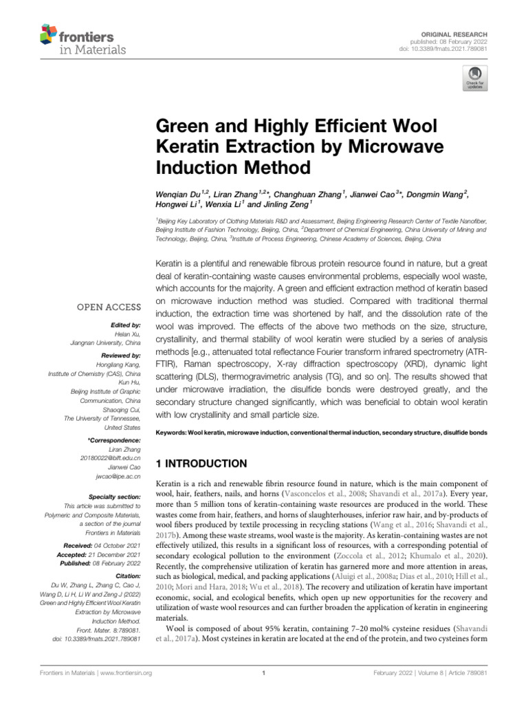 Green and Highly Efficient Wool Keratin Extraction by Microwave ...