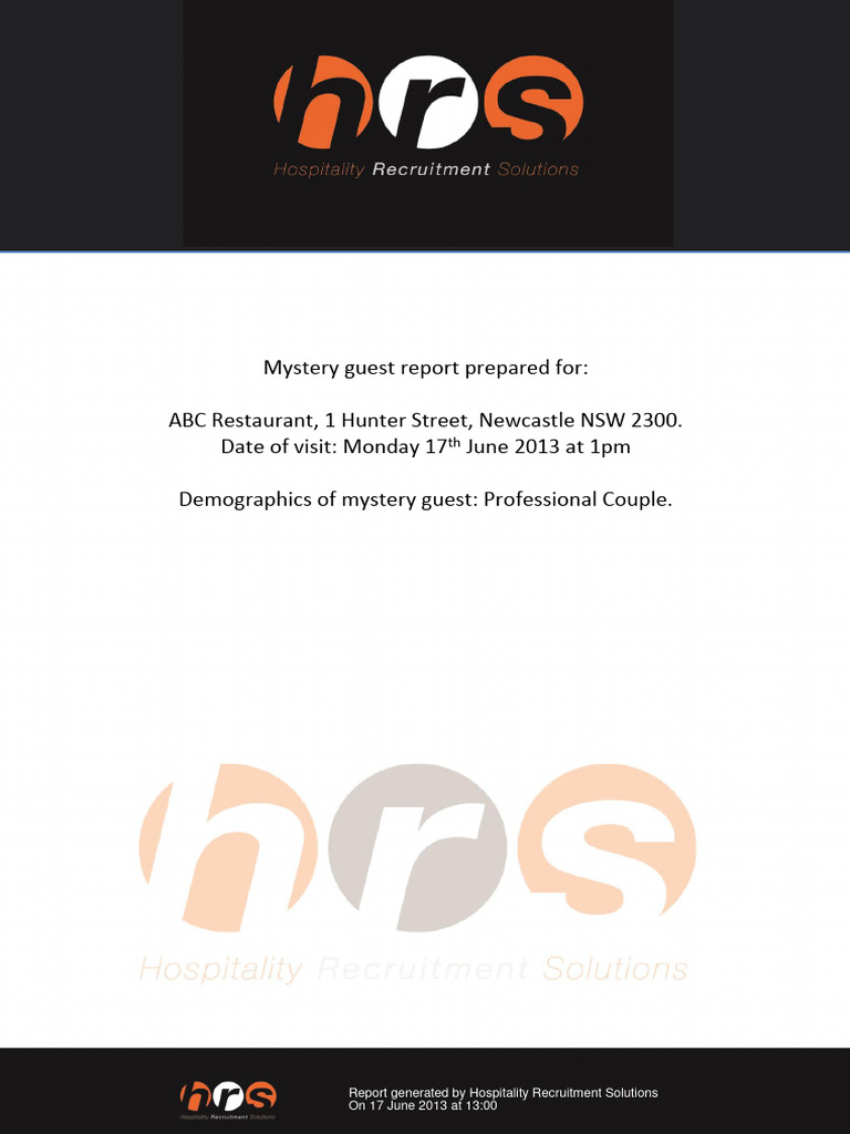 Mystery_Guest_Report_HRS_Restaurant | PDF | Waiting Staff | Menu