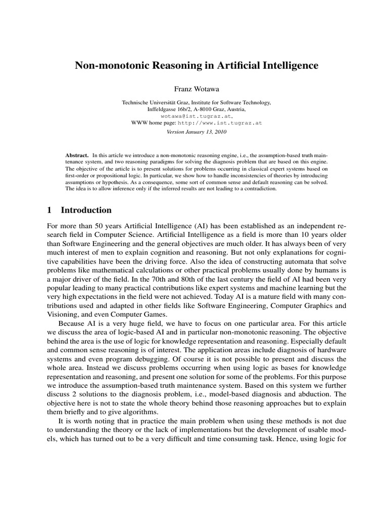 Unit 7 Non Monotonic Reasoning In Artificial Intelligence Pdf Logic Artificial Intelligence