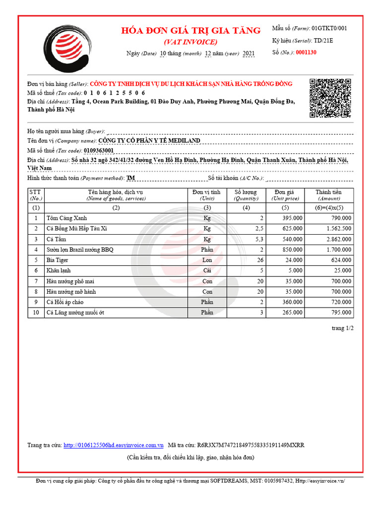Hoadon 0106125506 0001130 | PDF