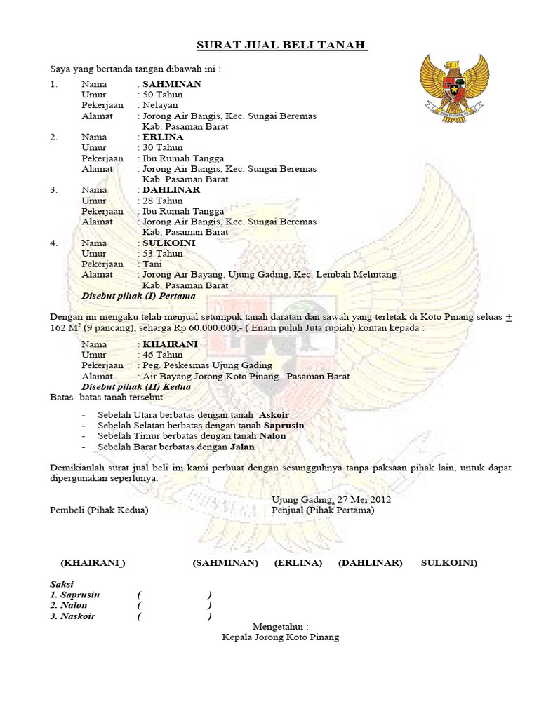SURAT JUAL BELI ENNY Hibah | PDF