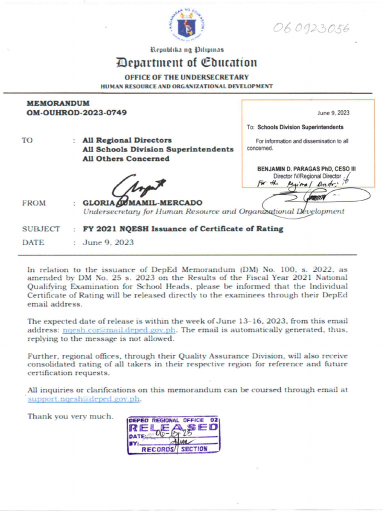 FY 2021 NQESH Issuance of Certificate of Rating | PDF