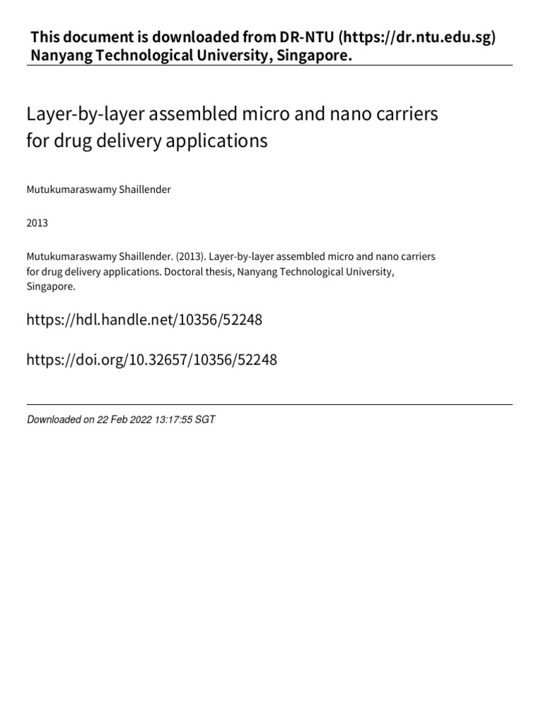 Layer by Layer Assembled Micro and Nano Carriers For Drug Delivery Applications | PDF | Cell ...